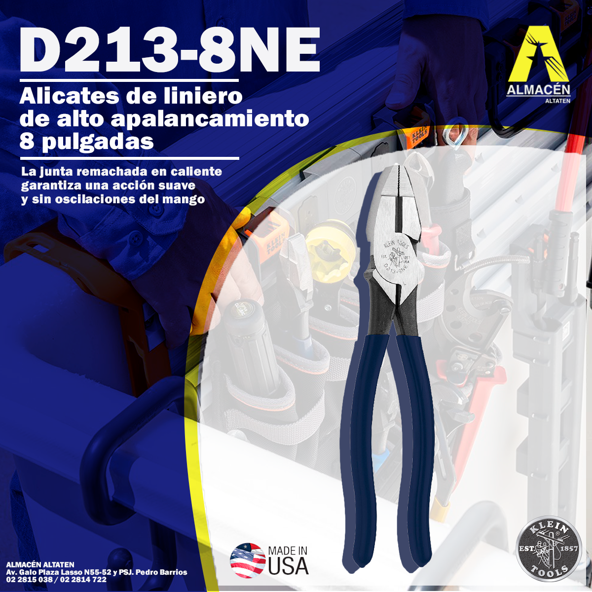 Alicates de liniero, de alto apalancamiento, 8 pulgadas D213-8NE ...