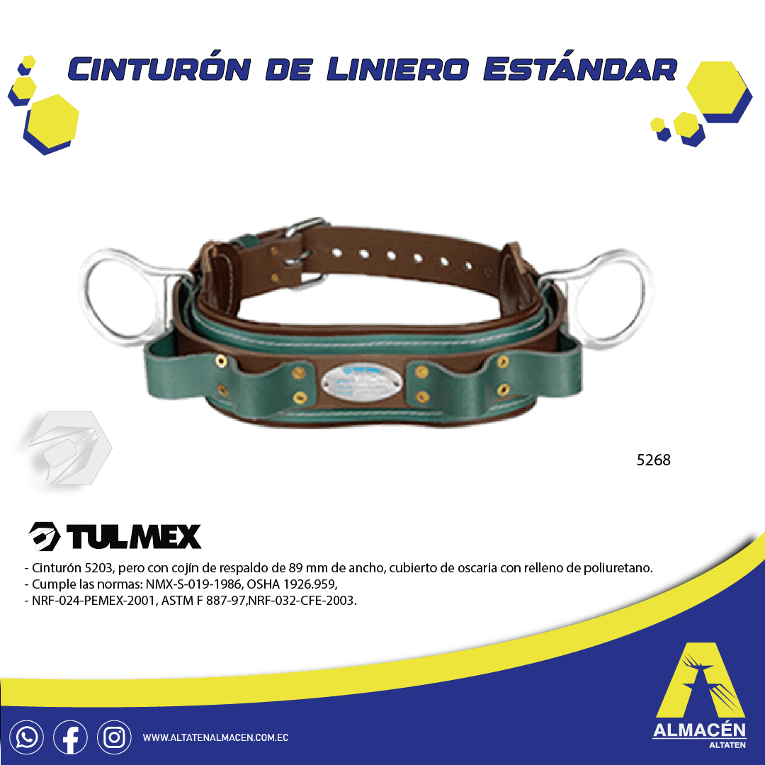 CINTURON DE SEGURIDAD 5268-38 ACOJINADO T/38 TULMEX - ALMACÉN ALTATEN